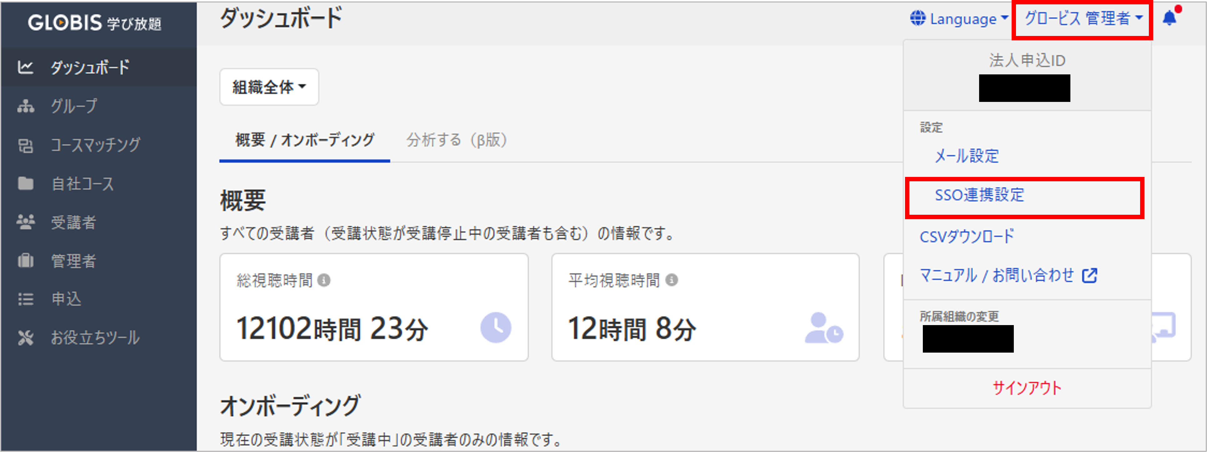 OneGate上での設定方法 – GLOBIS 法人管理者ヘルプ